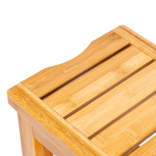 Bamboo Shower Bench Spa Stool, 2-Tier Shower Seat Bench , Foot Rest Shaving Stool with Non-Slip Feet Storage Shelf Organizer for Bathroom, Living Room, Bedroom and Garden Decor
