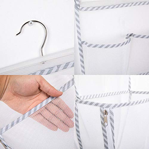ALYER Hanging Bath Toy Organizer,Bottom Zippered Bathtub Toy Storage Mesh Bag with Sturdy Hanger (White)
