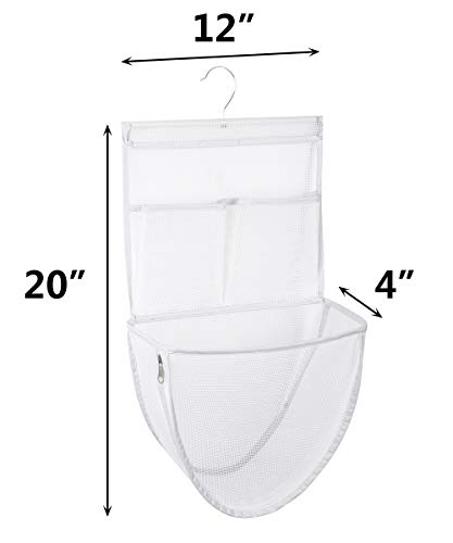 ALYER Hanging Bath Toy Organizer,Bottom Zippered Bathtub Toy Storage Mesh Bag with Sturdy Hanger (White)