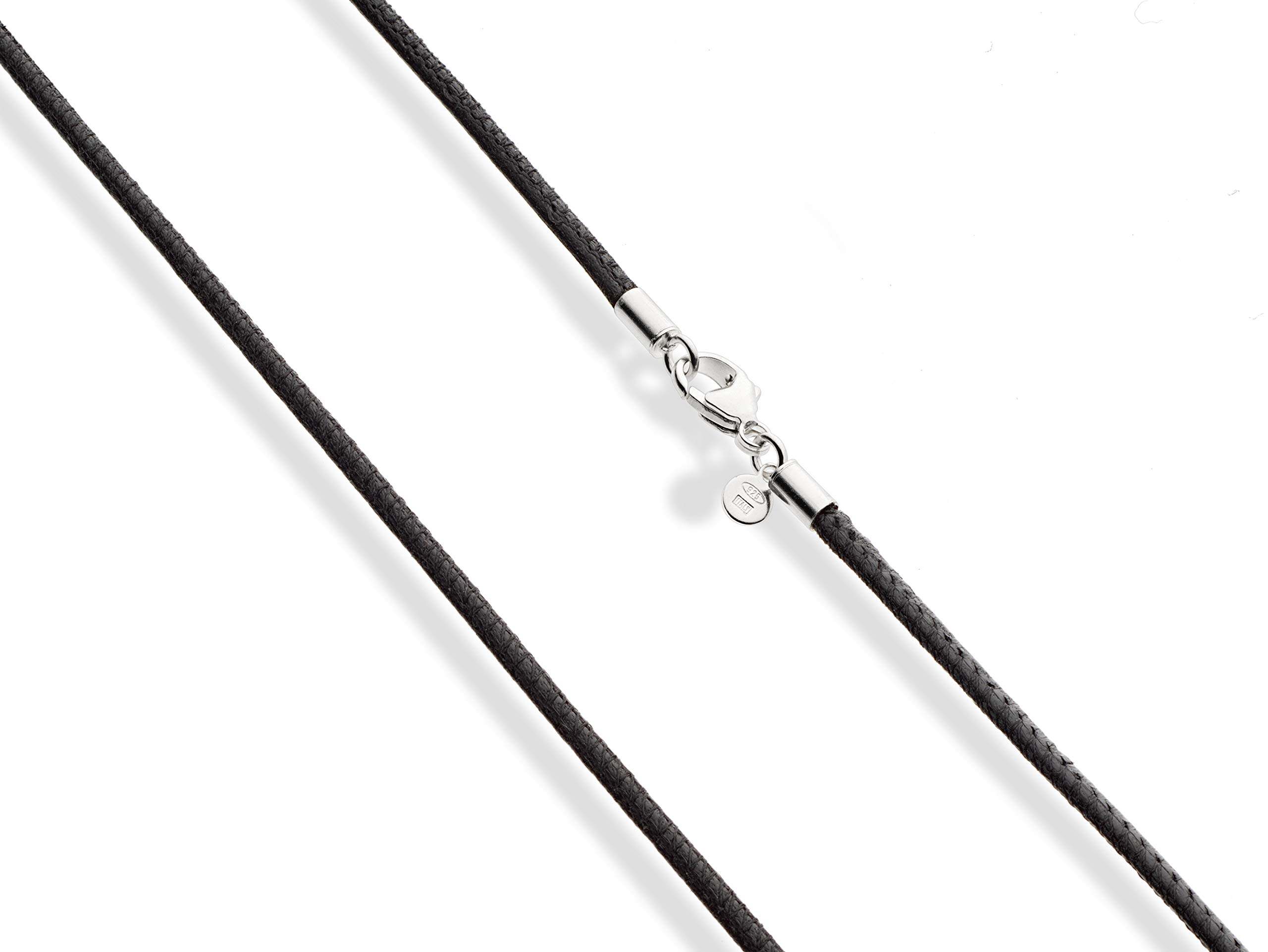 Miabella Genuine 2mm Black or Brown Italian Leather Cord Chain Necklace for Men Women with 925 Sterling Silver Clasp Made in Italy (Black, 18)