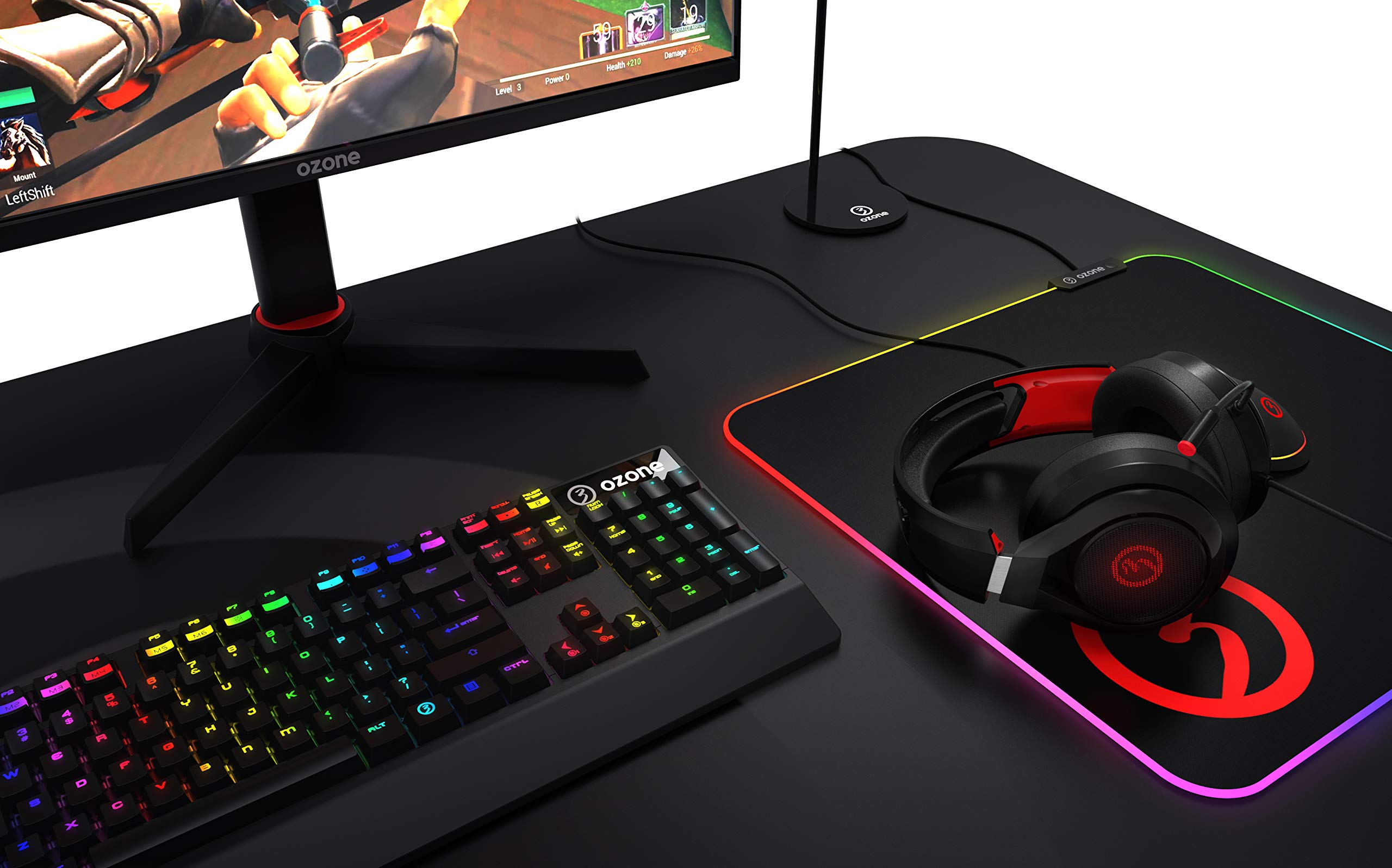 Gaming Headphones Ozone Rage X40 - Headphones with Microphone - Virtual 7.1 Sound, Software, 50m Speakers, Red LED, Adjustable Headband, Controller, PS4 Compatible, Ergonomic, Black