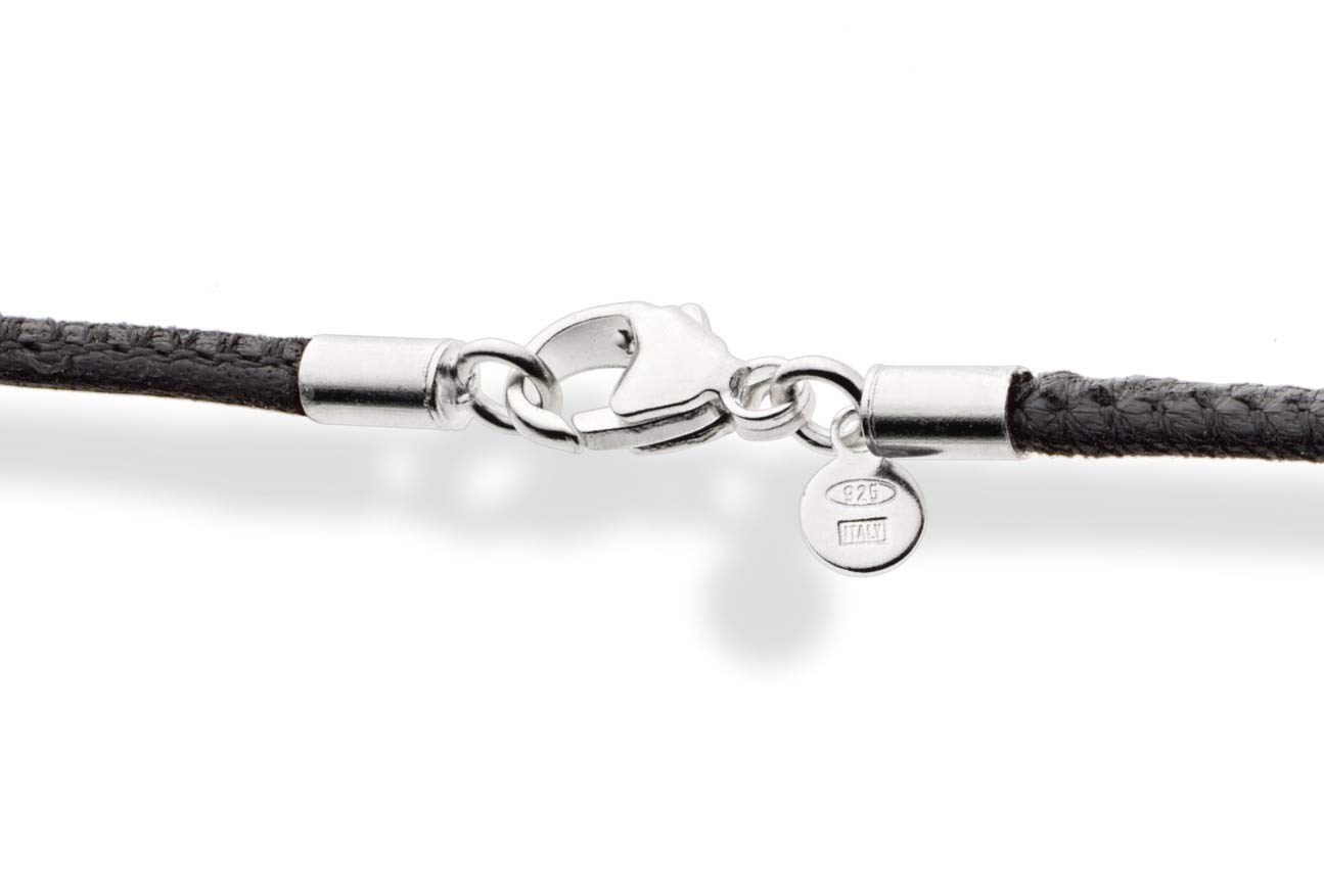 Miabella Genuine 2mm Black or Brown Italian Leather Cord Chain Necklace for Men Women with 925 Sterling Silver Clasp Made in Italy (Black, 18)
