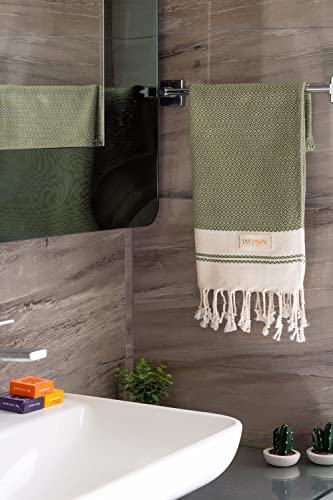 Evelynen Turkish Hand Towels for Bathroom & Kitchen Towels Decorative Set of 2 | Boho Farmhouse Hand Towels with Hanging Loops for Face, Tea, Dish, Kitchen & Bath |0 Cotton (16" x 32" - Khaki)