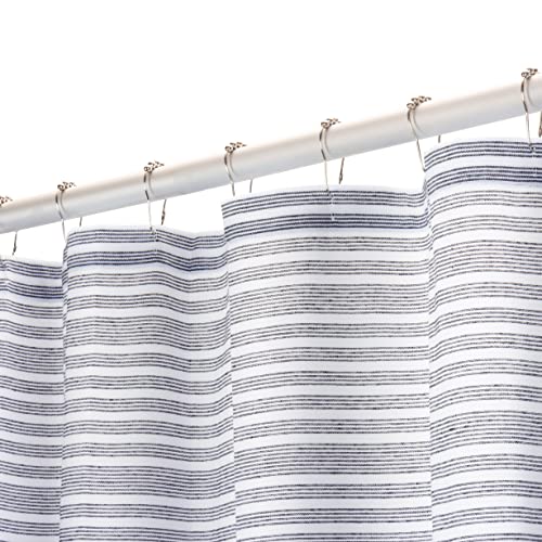 French Connection White and Navy Shower Curtains - 13 Piece Dobby Set with 12 Rustproof Metal Hooks - Hotel Quality & Machine Washable, Standard Size 72x72, White and Navy