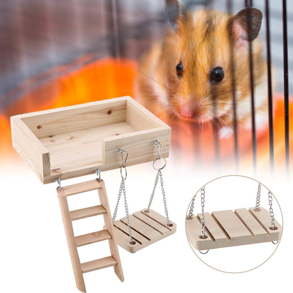 HEEPDD 3Pcs Wooden Hamster Crawling Ladder Funny Swing Toys Set Small Animal Toy Cage Accessories for Gerbil Rat Chinchillas Guinea Pig Squirrel