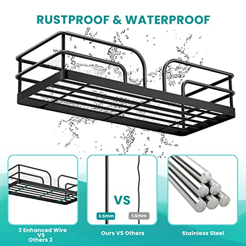 EZFurni Set of 4 Adhesive Shower Caddy, Rustproof Stainless Steel Bathroom Shower Organizer & Towel Holder Included, Solid Shower Shelves for Inside Shower,Roomy Shower Rack, Not Slide Down, Black