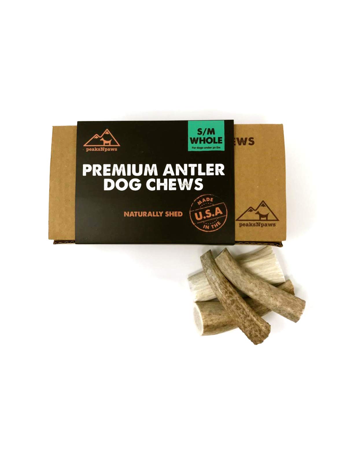 peaksNpaws Premium All-Natural Grade A Elk Antlers for Dogs No Additives, No Preservatives Treat - Made in USA (Small/Medium)