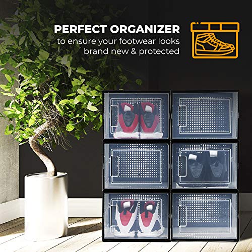 I&D DESIGNS STACBOX Shoe Organizer | Stackable Easy to Assemble for Closet | Protects Shoes | Clear Display | Declutters Spaces | Multipurpose Storage Container (SMALL Size 6 Pcs)