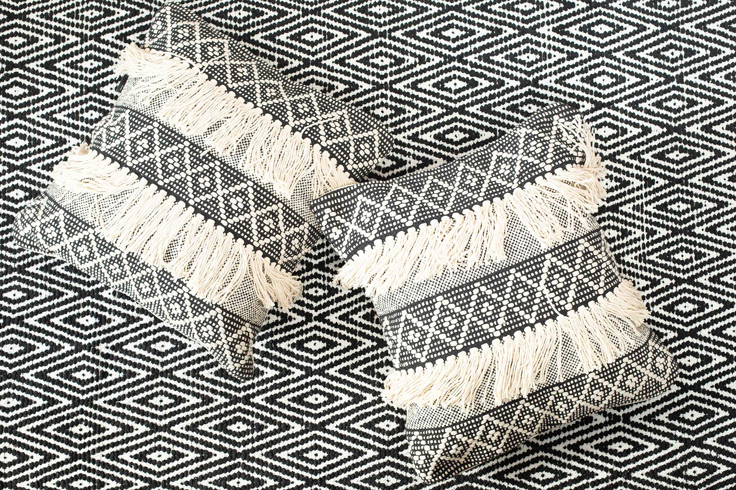 Chardin home Black & Ivory Boho Pillow Covers, Set of 2 Decorative Throw Pillow Covers 20x20 with Fringe Tassels | Farmhouse Pillow Cover with Woven Diamond Design