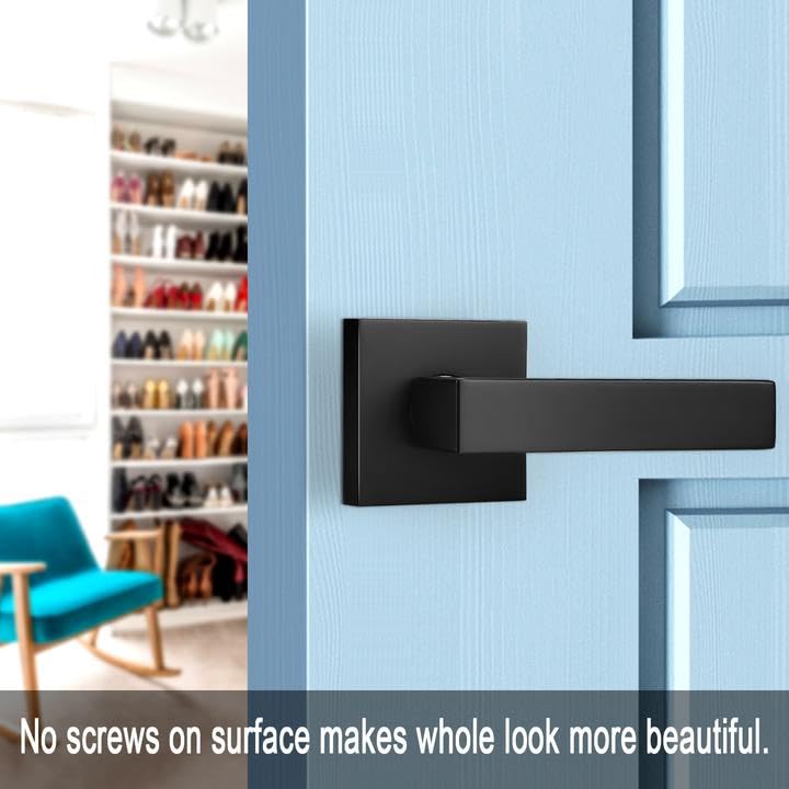 Probrico 4 Pack| Dummy Door Handles in Matte Black, Non-Turning Interior Door Levers, Heavy Duty Reversible Indoor Handles for Closet Pantry