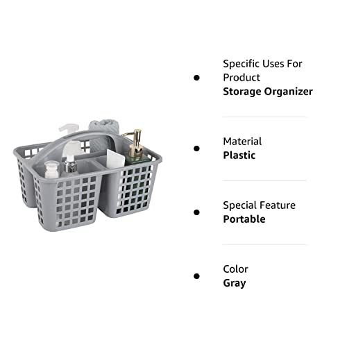 Andmey Cleanning Caddy Basket Plastic Storage Shower Caddy Bucket with Handle for Garden, Cleaning Supplies, Gray
