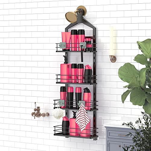 Nieifi 4 Tier Anti Swing Over Head Shower Organizer Basket Shelf, Hanging Shower Caddy, Rust Proof Bathroom Shelves Black