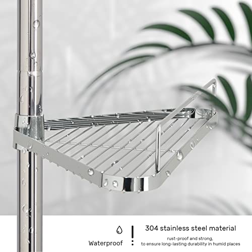 Yvilant Corner Shower Caddy Tension Pole, 4 Layer Rustproof Shower Corner Shelf Stainless Steel Pole Organizer Standing Shower Organizer Adjustable Shower Shelf, 59-110 Inches, Silver