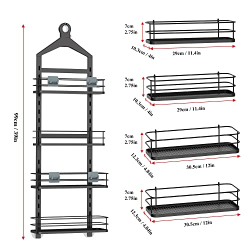 Nieifi 4 Tier Anti Swing Over Head Shower Organizer Basket Shelf, Hanging Shower Caddy, Rust Proof Bathroom Shelves Black