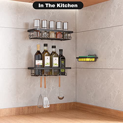 Shower Caddy Bathroom Organizer, Self Adhesive Shower Shelves with Soap Holder, Wall Mount Bathroom Shelf Storage, Bathroom Essential Accessories (Black 4 pack)