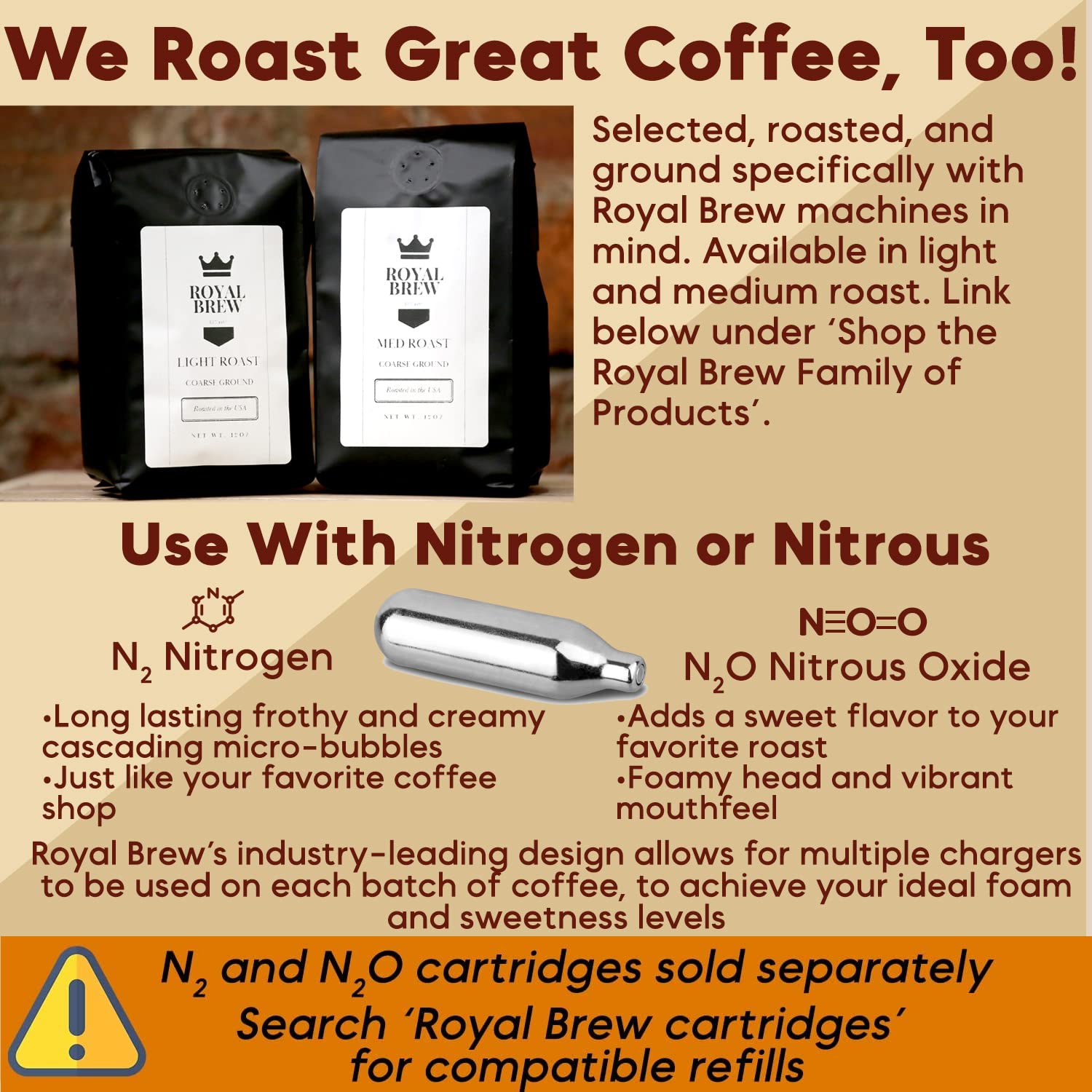 The Original Royal Brew Nitro Cold Brew Coffee Maker - Gift for Coffee Lovers - Coffee Shop Quality Nitro Coffee at Home - 64 oz Home Keg Growler, Nitrogen Gas System Coffee Dispenser Kit