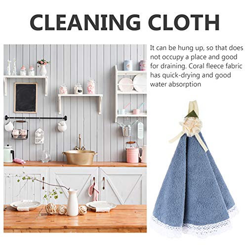 Hemoton Soft Hanging Hand Towel Bathroom Hand Towels with Hanging Loops Microfiber Lace Hand Towels Soft Absorbent Kitchen Hand Towels Hanging Blue
