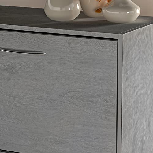 Hitow Shoe Cabinet Freestanding Tipping Bucket Shoe Storage Cabinet with 3 Flip Drawers, Modern Entryway Shoe Rack Storage Organizer, Narrow Slim Hidden Shoe Organizer with Drawers, Grey
