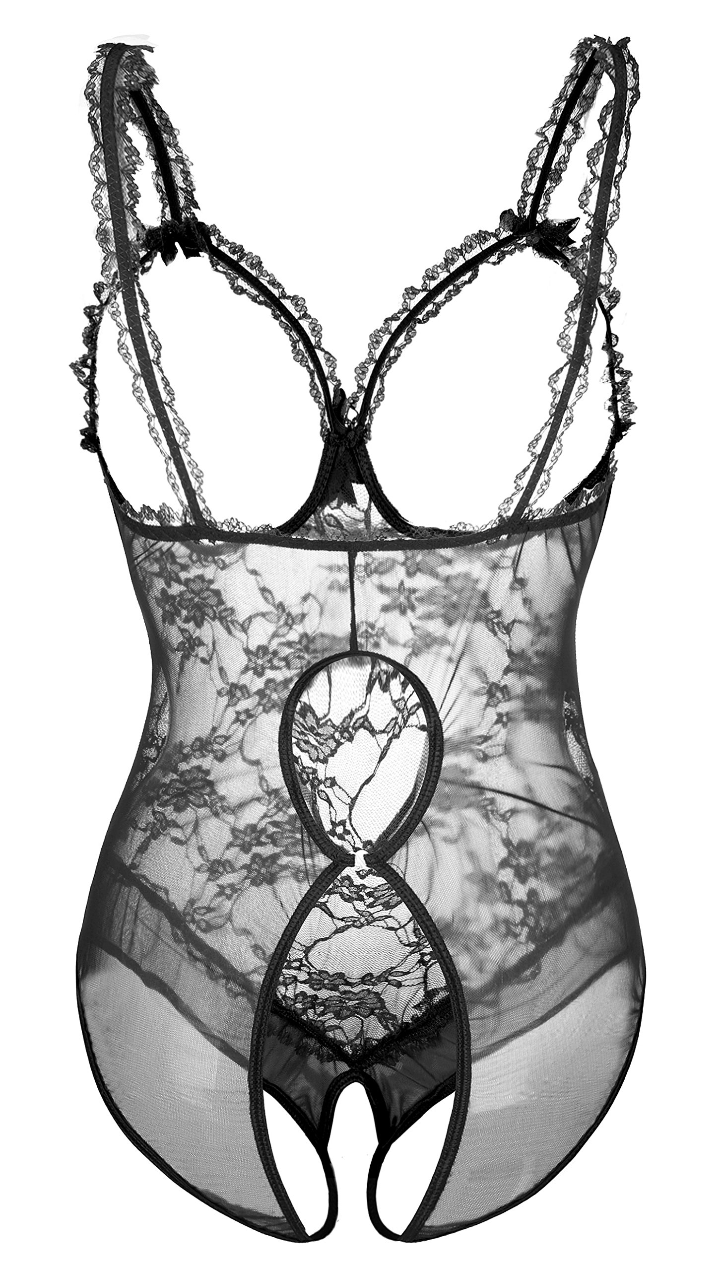 ALOECDYV Women Sexy Lingerie Nightwear - One-Piece Bodysuit Nightie Plus Size, Black (Black, XL)