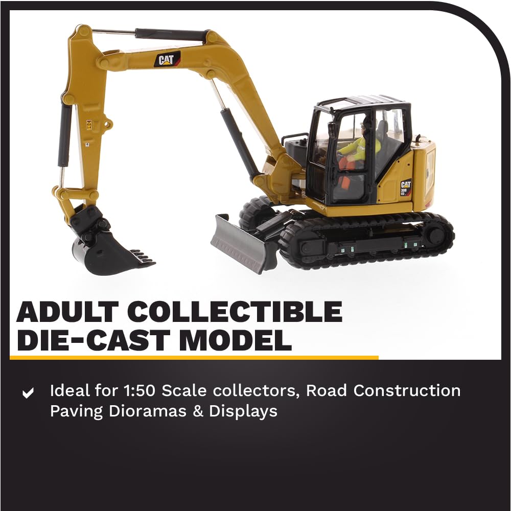 Diecast Masters 1:50 Caterpillar 308 CR Mini Hydraulic Excavator | High Line Series Cat Trucks & Construction Equipment | 1:50 Scale Model Diecast Collectible | Diecast Masters Model 85596