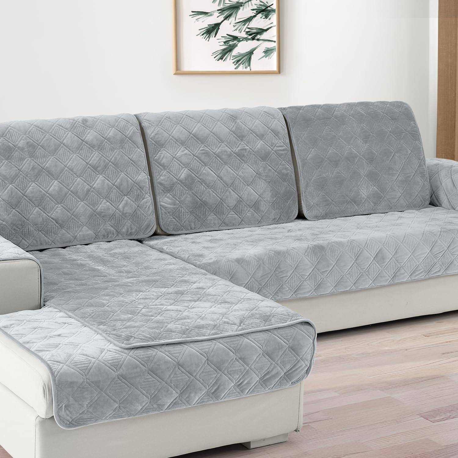 Deep Dream 1 Piece Couch Arm Covers, Backrest Covers, Sectional Couch Covers, Anti-Slip Armrest Covers for Dogs Cats Recliner Loveseat Sofa L Shaped, 28 x 28 Inch - Light Gray(1 Piece)