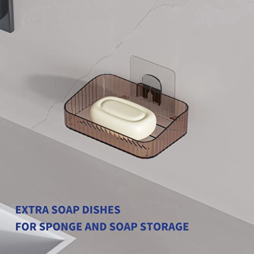 2-Pack Adhesive Shower Caddy With 4 Magic Hooks and 1 Pack Soap Dishes, No Drilling Rustproof Stainless Steel Eaeregs Shower Organizer for Inside Shower & Kitchen Storage(Matte Black Round wire style)