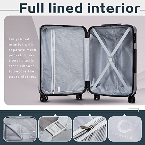 Coolife Luggage Suitcase PC+ABS with TSA Lock Spinner Carry on Hardshell Lightweight 20in 24in 28in (wine red, S(20in_carry on))
