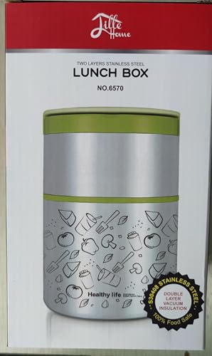 Lille Home Vacuum Insulated Stackable Stainless Steel Thermal Lunch/Snack box, 2-Tier Bento/Food Container with Lunch bag, Smart Diet, Weight Control, 32 Ounces
