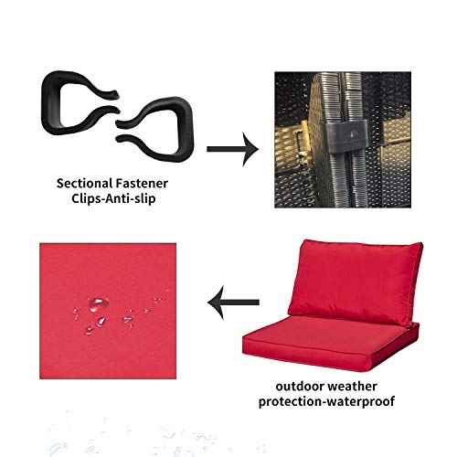 Outdoor Patio Furniture 2-Pieces PE Rattan Wicker Sectional Red Cushioned Sofa Sets