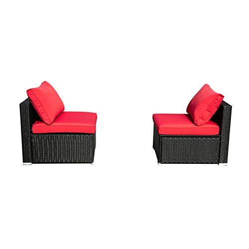 Outdoor Patio Furniture 2-Pieces PE Rattan Wicker Sectional Red Cushioned Sofa Sets