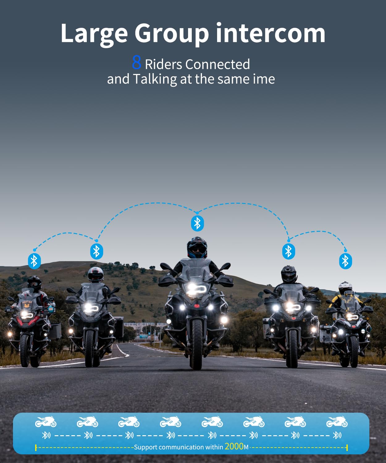 FODSPORTS FX8 Motorcycle Helmet Bluetooth Headset with Music Sharing,Bluetooth Motorcycle Headset with EQ Sound/FM,Up to 8 Riders Group Intercom,Motorcycle Headset for ATV/Dirt Bike/Off Road/1pcs