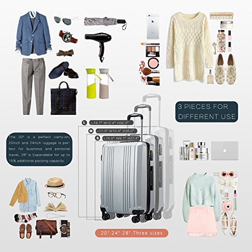 Coolife Luggage Suitcase PC+ABS with TSA Lock Spinner Carry on Hardshell Lightweight 20in 24in 28in (wine red, S(20in_carry on))