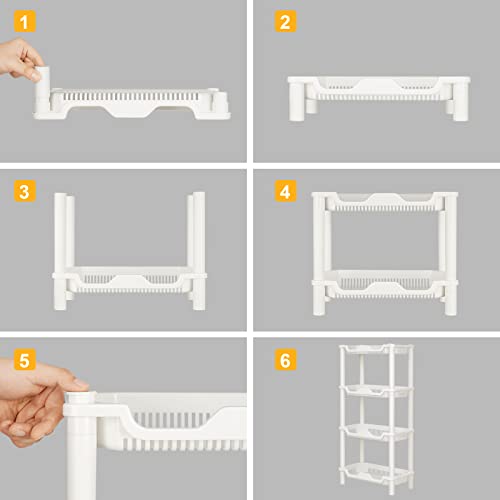 ELYKEN 4 Tier Shower Caddy Organizer Shelf Standing, 15.8 x 8.1 x 31.5 Inches, Rustproof, Plastic Floor Storage Rack for Bathroom, Countertop, Shower pan, Narrow Place, White