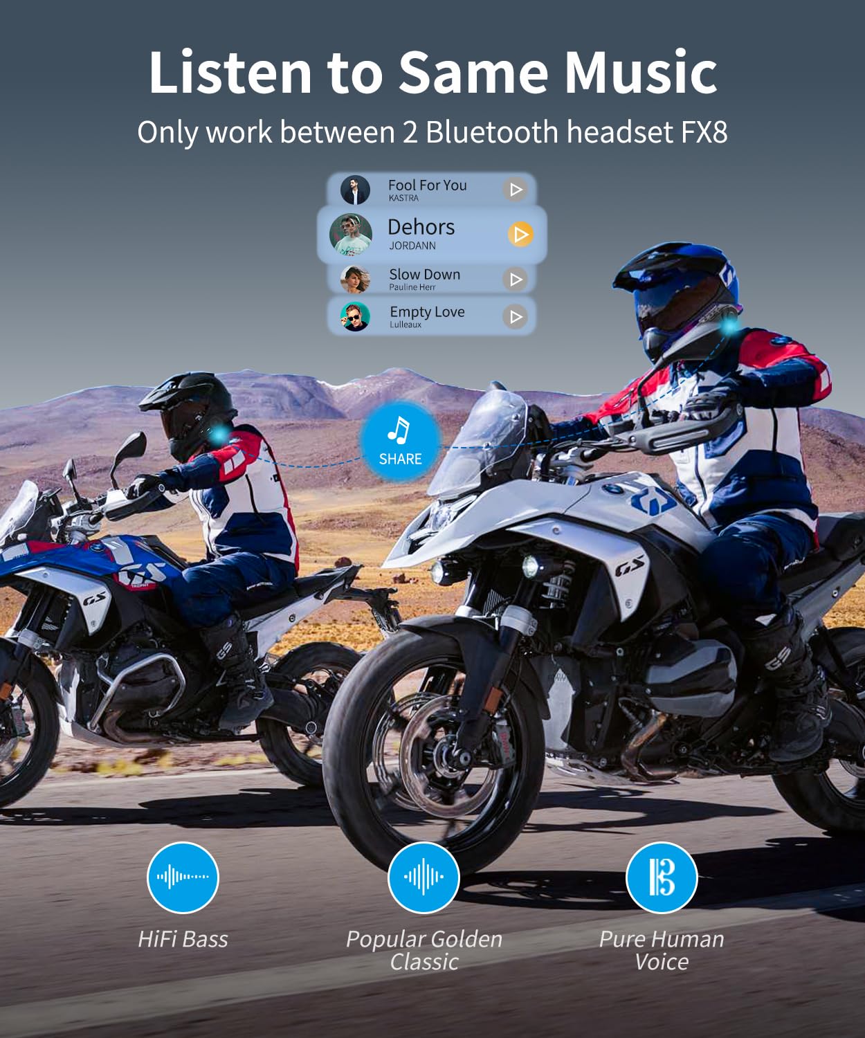 FODSPORTS FX8 Motorcycle Helmet Bluetooth Headset with Music Sharing,Bluetooth Motorcycle Headset with EQ Sound/FM,Up to 8 Riders Group Intercom,Motorcycle Headset for ATV/Dirt Bike/Off Road/1pcs