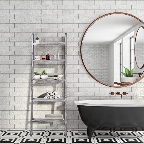 Rustic 5-Tier Wall-Leaning Wood Loadder Towel Racks for Bathroom Livingroom Kithen Office Woden Farmhouse Ladder-Style Blanket Rack Multipurpose Organizer Rack for Home (Grey)