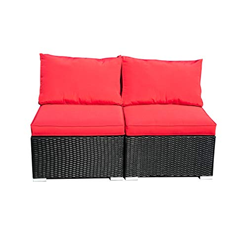 Outdoor Patio Furniture 2-Pieces PE Rattan Wicker Sectional Red Cushioned Sofa Sets
