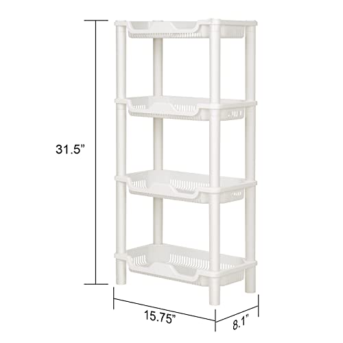 ELYKEN 4 Tier Shower Caddy Organizer Shelf Standing, 15.8 x 8.1 x 31.5 Inches, Rustproof, Plastic Floor Storage Rack for Bathroom, Countertop, Shower pan, Narrow Place, White