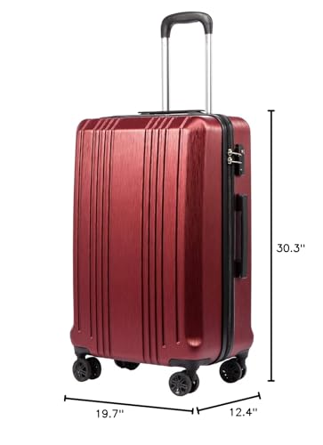Coolife Luggage Suitcase PC+ABS with TSA Lock Spinner Carry on Hardshell Lightweight 20in 24in 28in (wine red, S(20in_carry on))