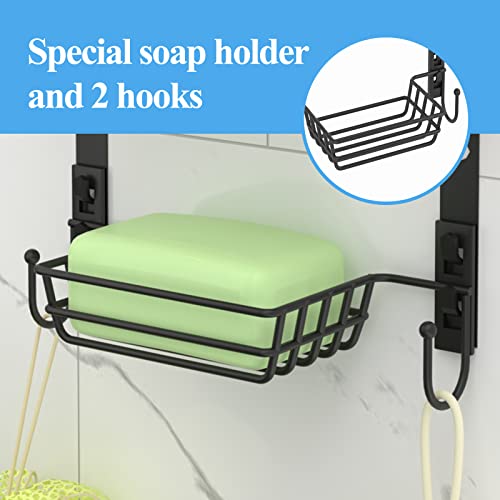 GILLAS Hanging Shower Caddy,Over Head Shower Caddy Rustproof, No Drilling Shower Storage Rack Organizer for Towels, Sponge, Shampoo, Black