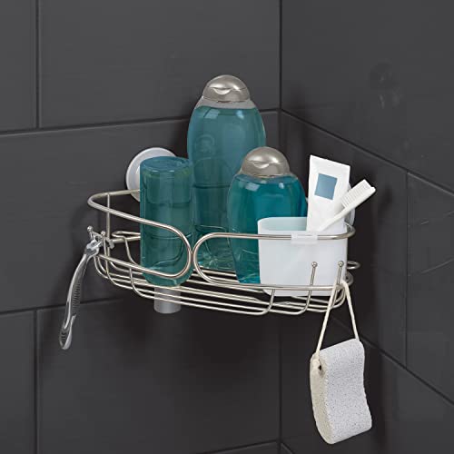 Zenna Home Power Grip Pro Rustproof Multi-Surface Dual Mount Corner Shower Basket, Stainless Steel