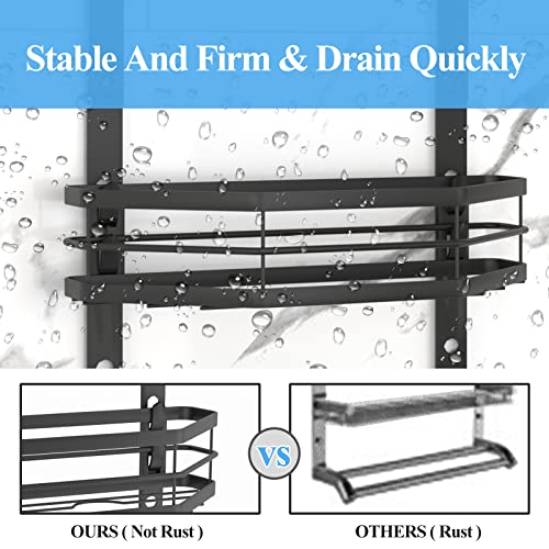 GILLAS Hanging Shower Caddy,Over Head Shower Caddy Rustproof, No Drilling Shower Storage Rack Organizer for Towels, Sponge, Shampoo, Black