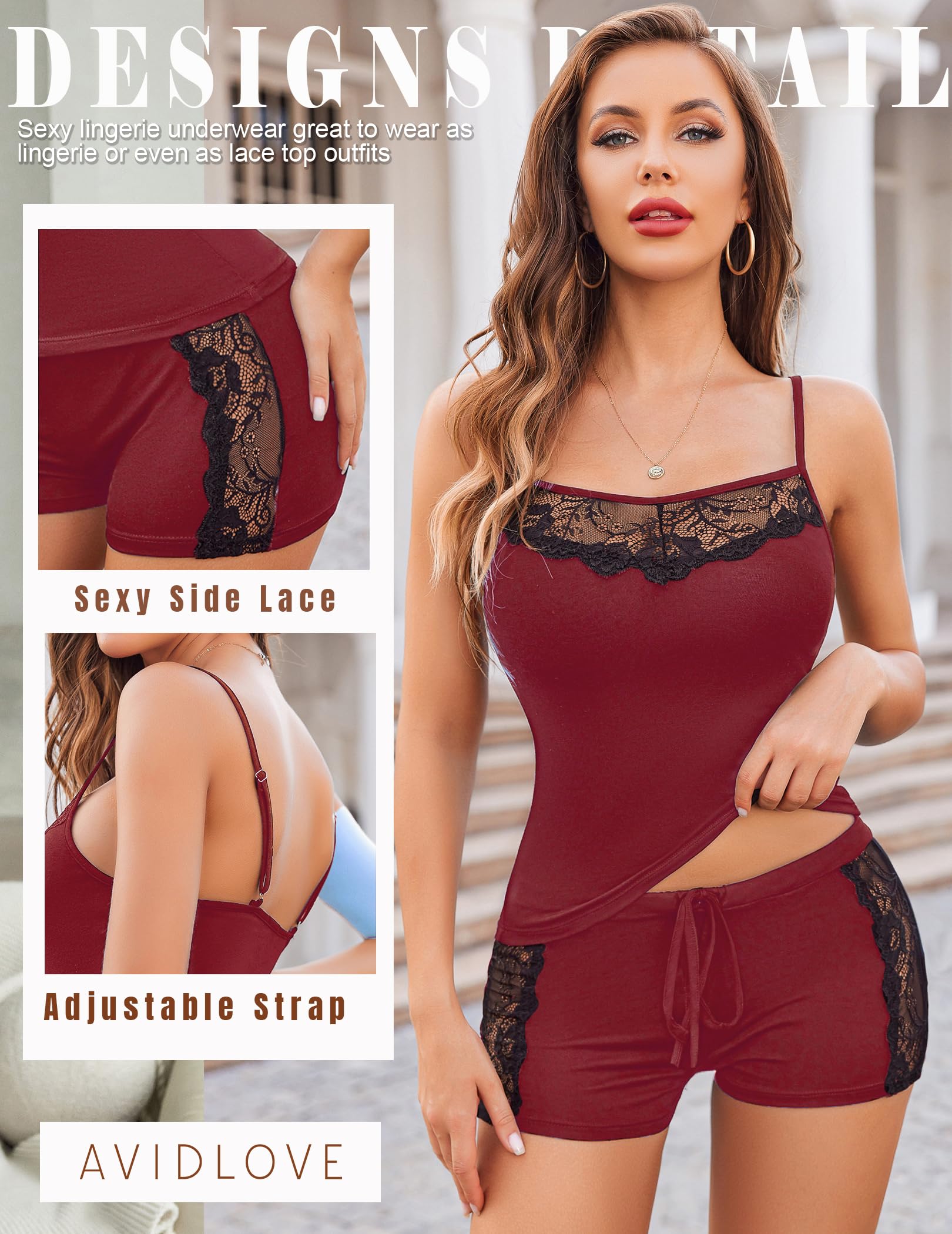 Avidlove Women Sleepwear Lace Pajamas Set Shorts Nightwear Camisole Short Sets