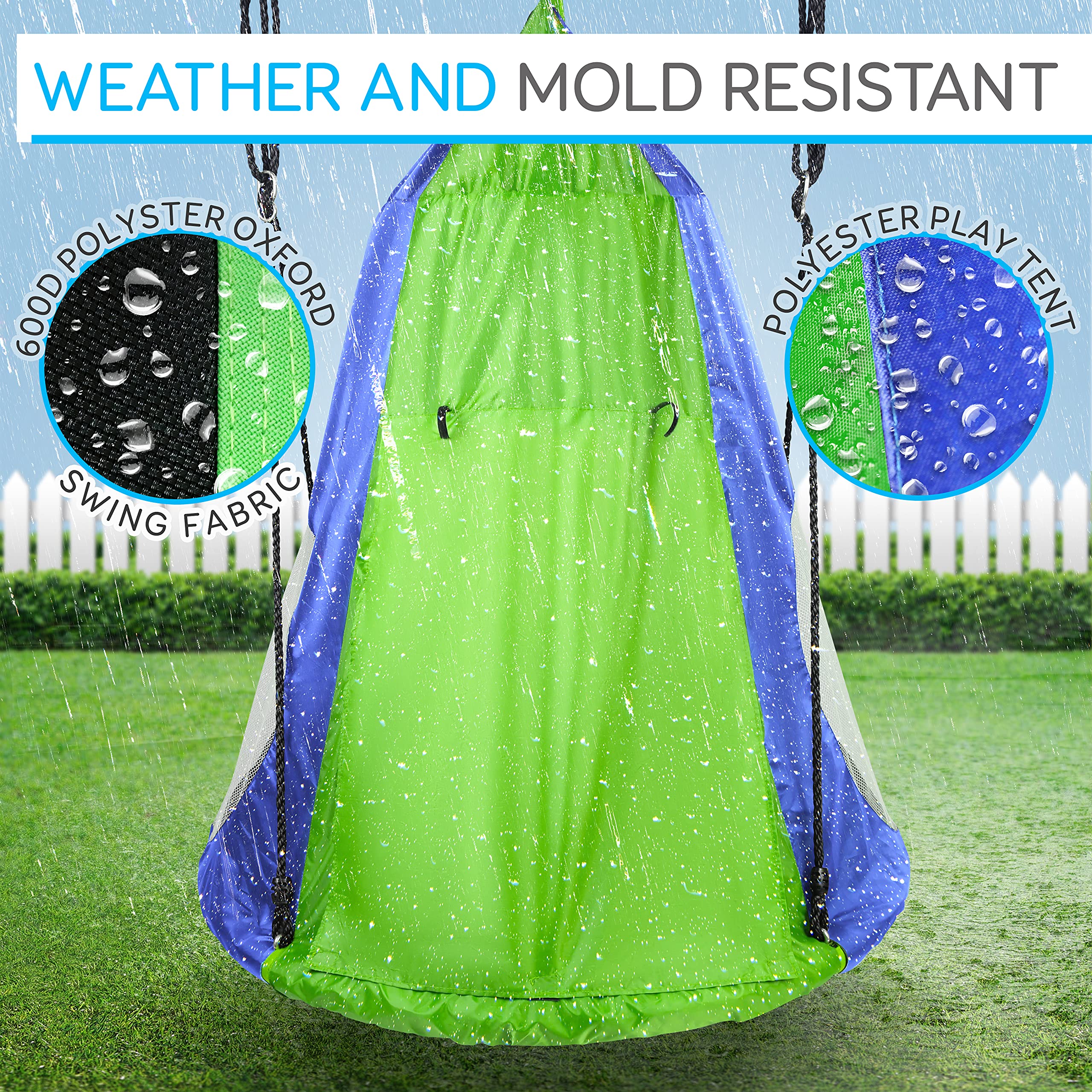 SereneLife 40" Kids Hanging Tent Swing, Outdoor Saucer Swing with Rope Straps (Green), Large