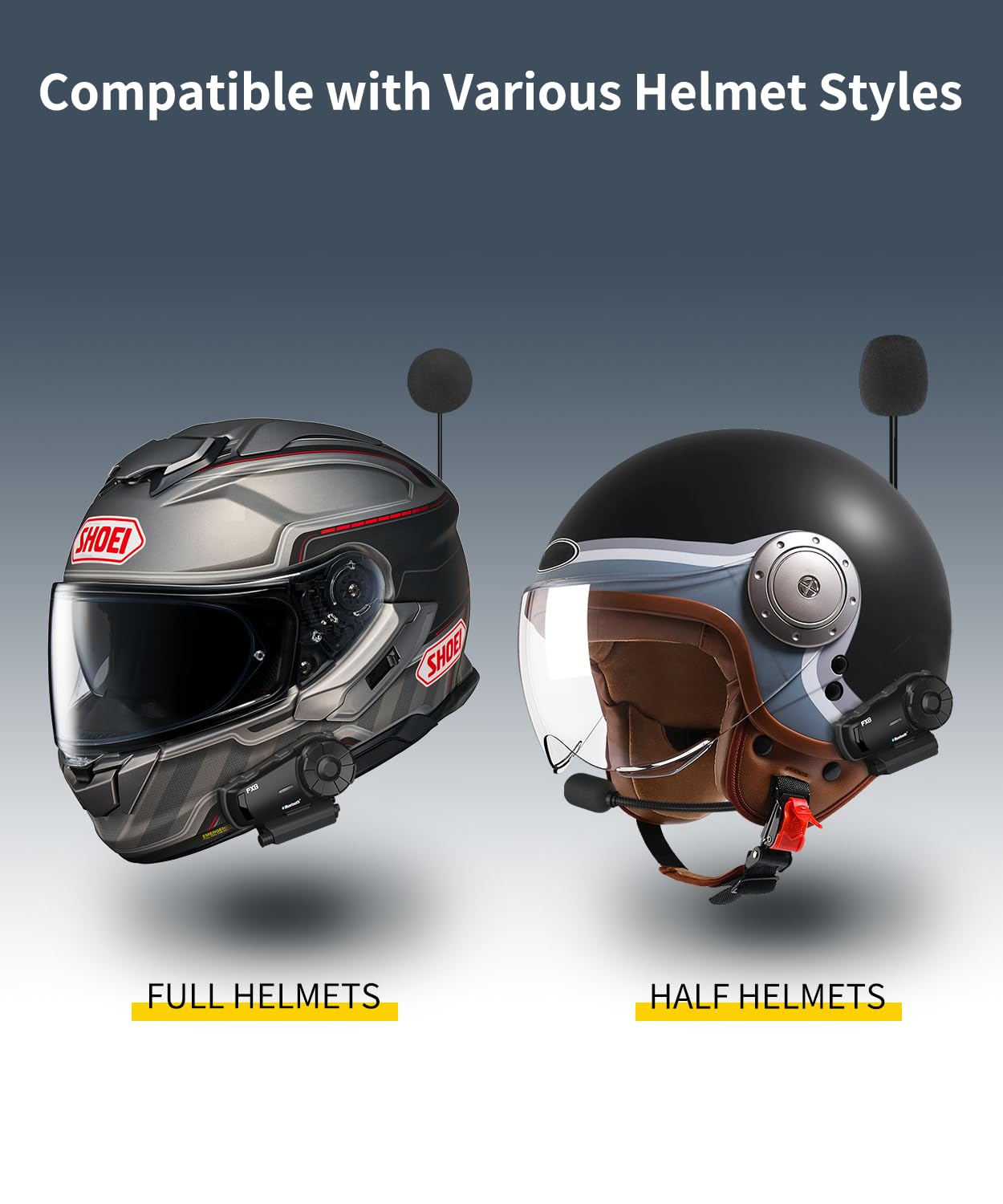 FODSPORTS FX8 Motorcycle Helmet Bluetooth Headset with Music Sharing,Bluetooth Motorcycle Headset with EQ Sound/FM,Up to 8 Riders Group Intercom,Motorcycle Headset for ATV/Dirt Bike/Off Road/1pcs