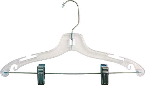 Clear Plastic Kids Combo Hanger w/ Adjustable Cushion Clips, Box of 100 Small 12 inch Space Saving Child hangers w/ Notches and 360 Degree Chrome Swivel Hook by The Great American Hanger Company