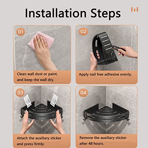 DHDestined Fateful 2 Pack Adhesive Corner Shower Caddy Organizer Shelf, No Drilling Kitchen Racks Shower Organizer Basket, Aluminum Storage Organizer for Shower Bathroom Kitchen Toilet
