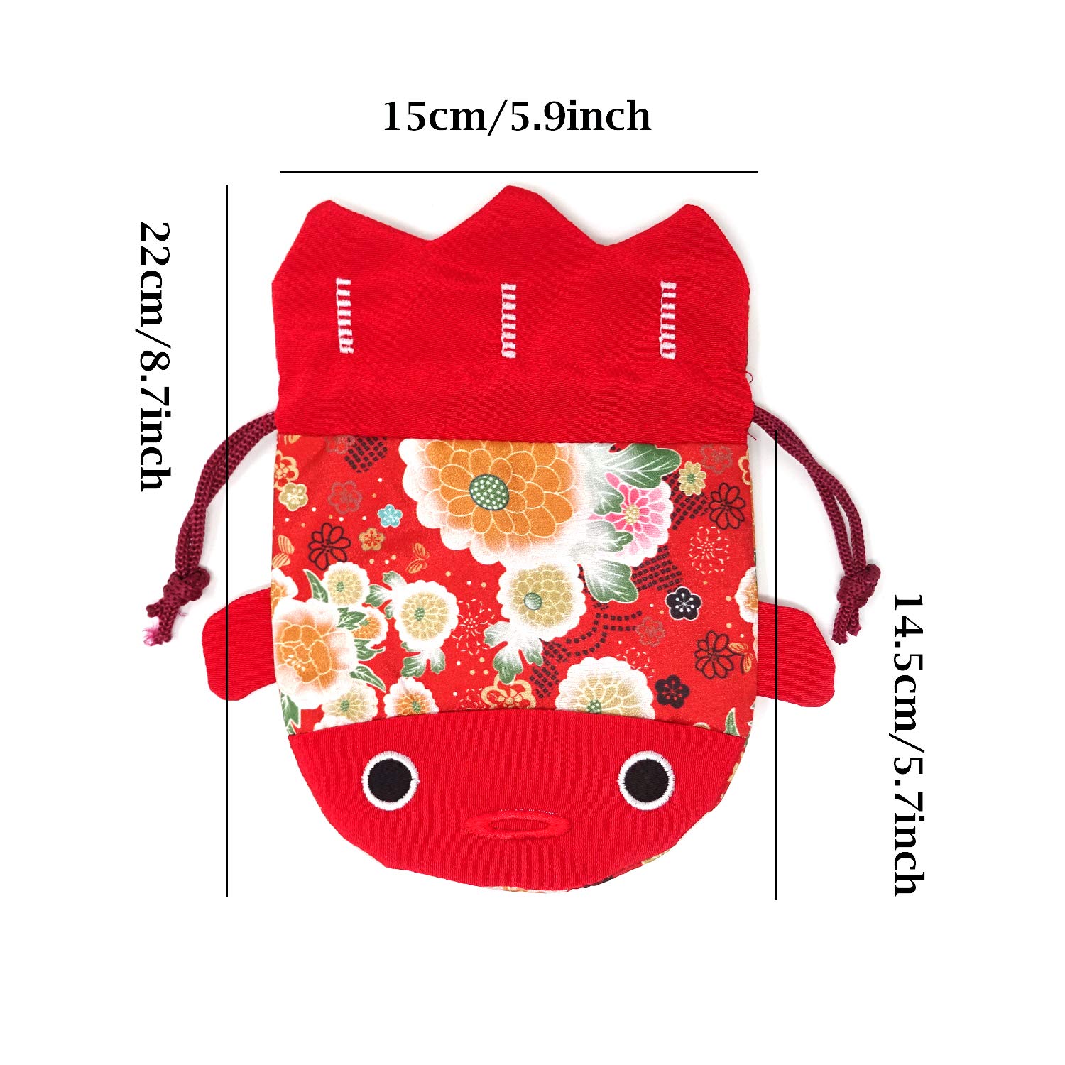 Honbay Cute Japanese Style Goldfish Drawstring Bag Gift Bag Cosmetic Bag Jewelry Pouch Coin Purse, 22x15cm/8.7x5.9inch (Red)