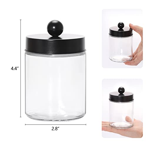 Tbestmax Glass Qtip Holder Dispenser, 10-Ounce Bathroom Containers Apothecary Jars with Metal Lids for Cotton Ball Swab Pad, Black (4 Pack)