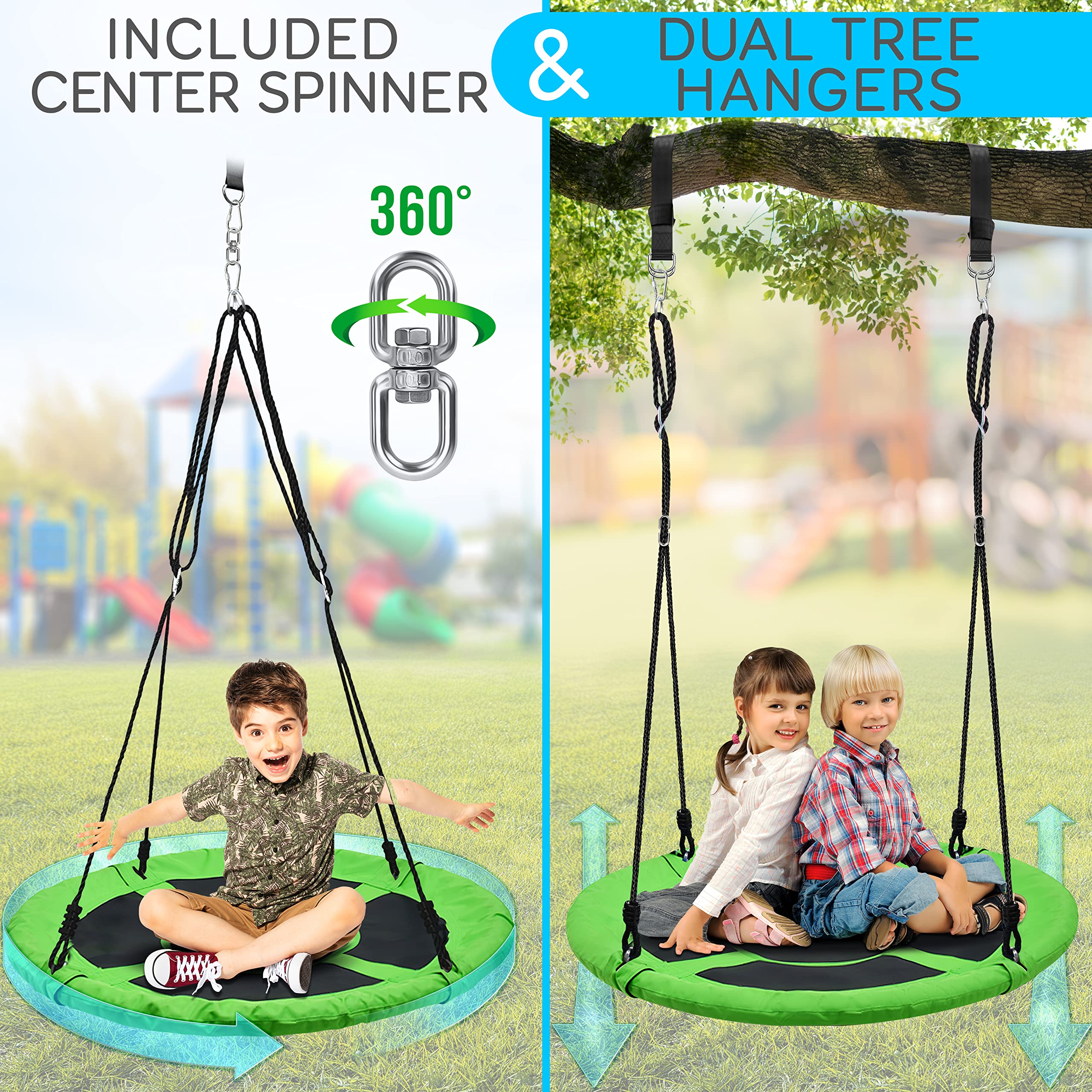 SereneLife 40" Kids Hanging Tent Swing, Outdoor Saucer Swing with Rope Straps (Green), Large