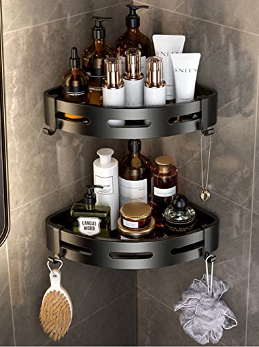 DHDestined Fateful 2 Pack Adhesive Corner Shower Caddy Organizer Shelf, No Drilling Kitchen Racks Shower Organizer Basket, Aluminum Storage Organizer for Shower Bathroom Kitchen Toilet